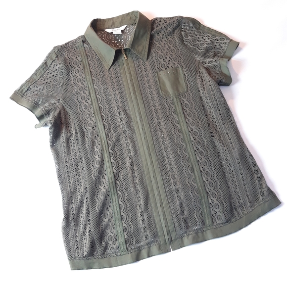 TanJay | Tops | Tan Jay Open Weave Zip Front Seethrough Top | Poshmark